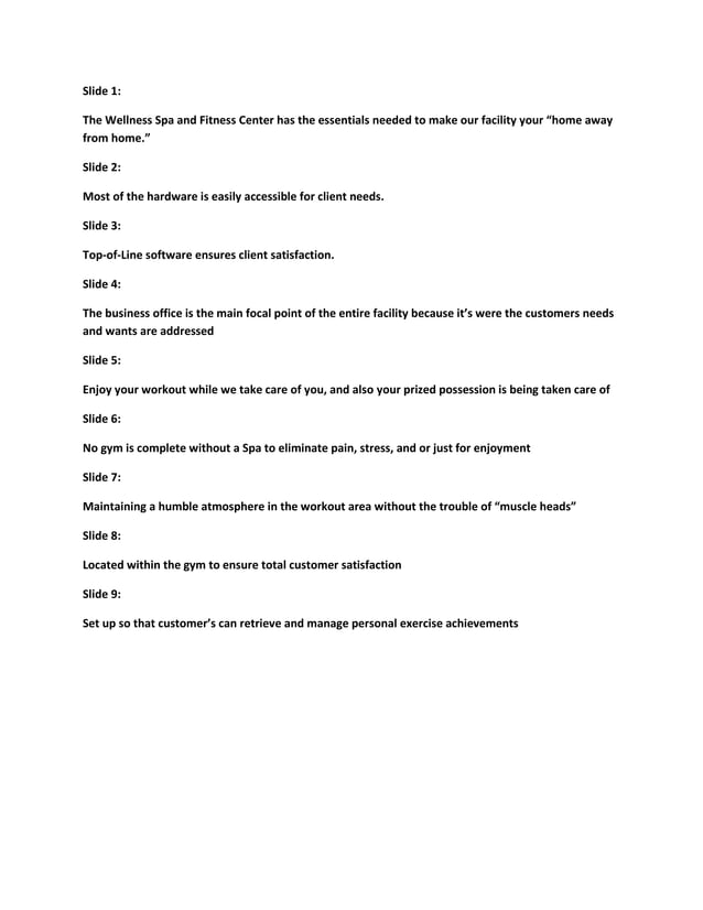 Wellness Spa & Fitness Center Script | PDF