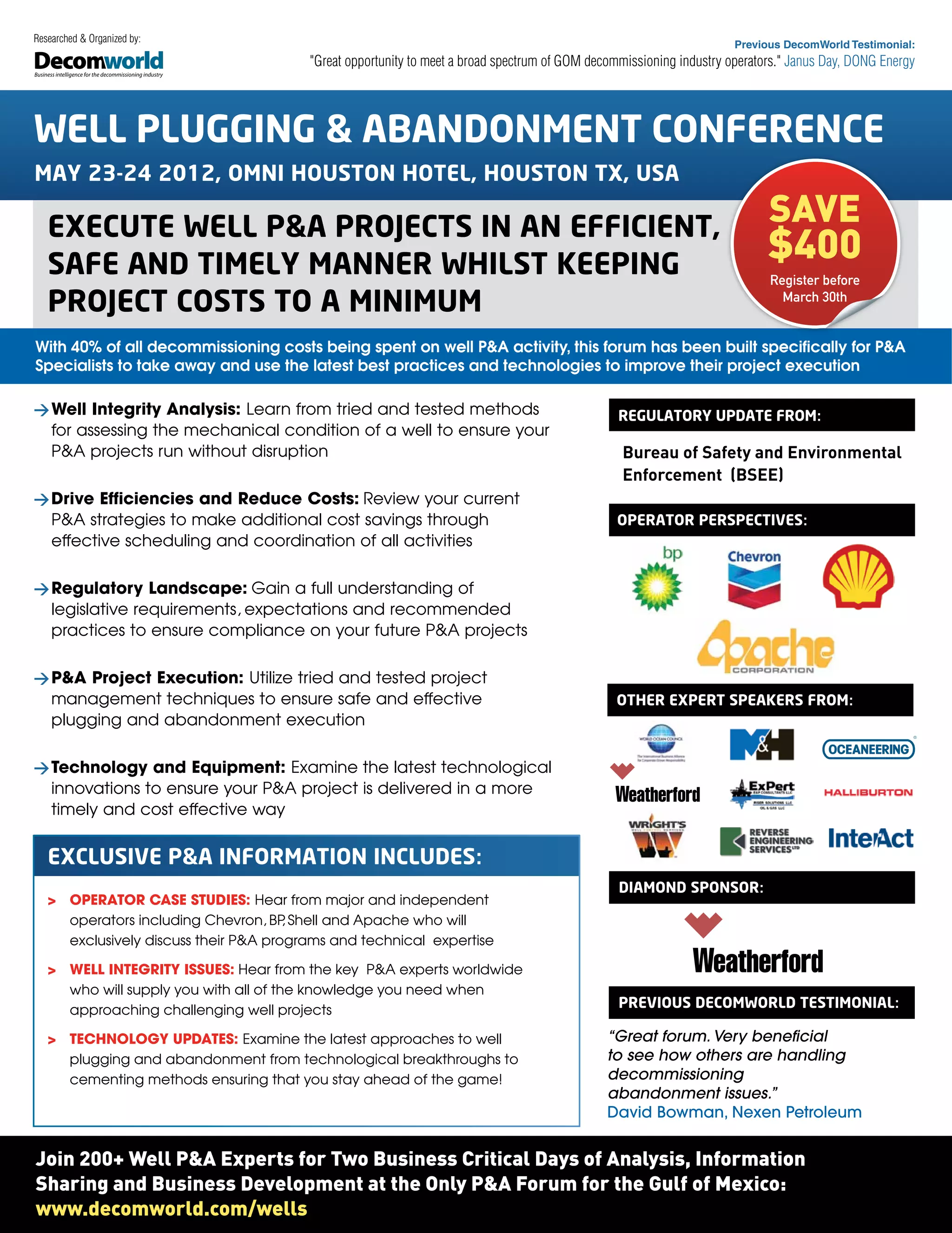 Well Plugging and Abandonment Conference Brochure | PDF