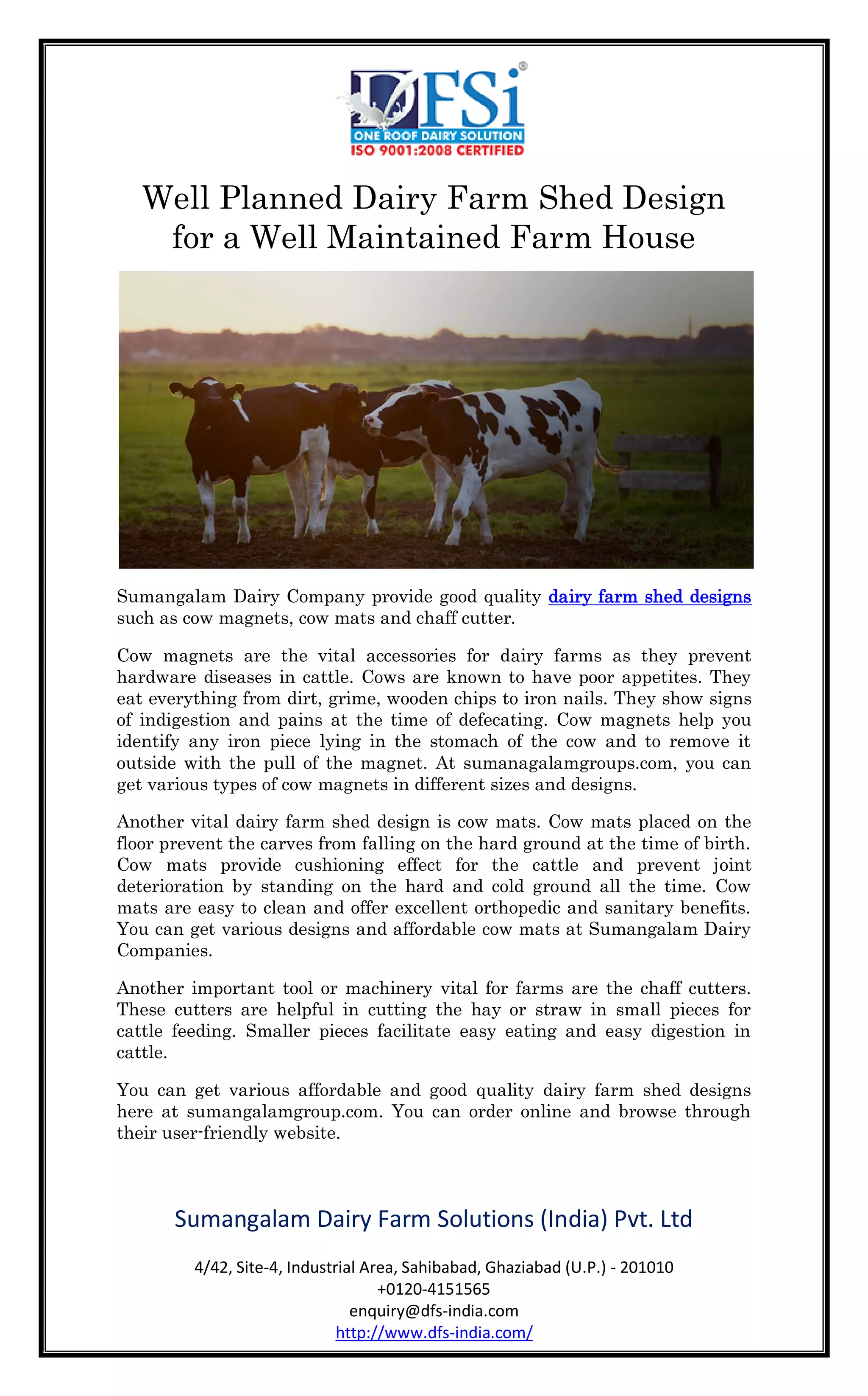 Well planned dairy farm shed design for a well maintained farm house | PDF