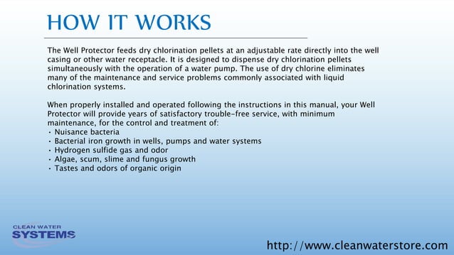 Well Protector Dry Pellet Chlorinator Installation, Operation, and ...