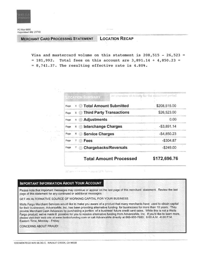 Wells Fargo Merchant Account Statement | PDF