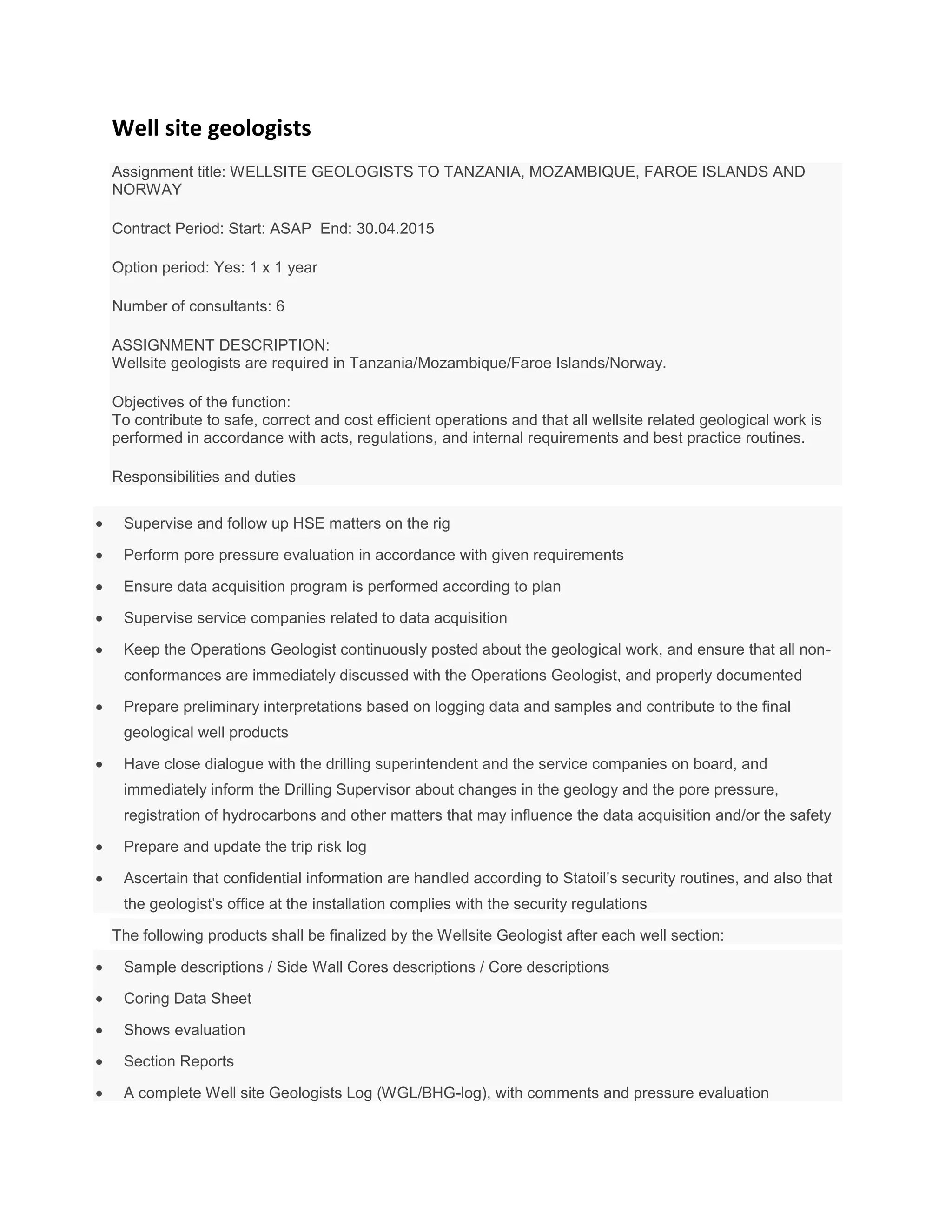 Well site geologists | DOCX