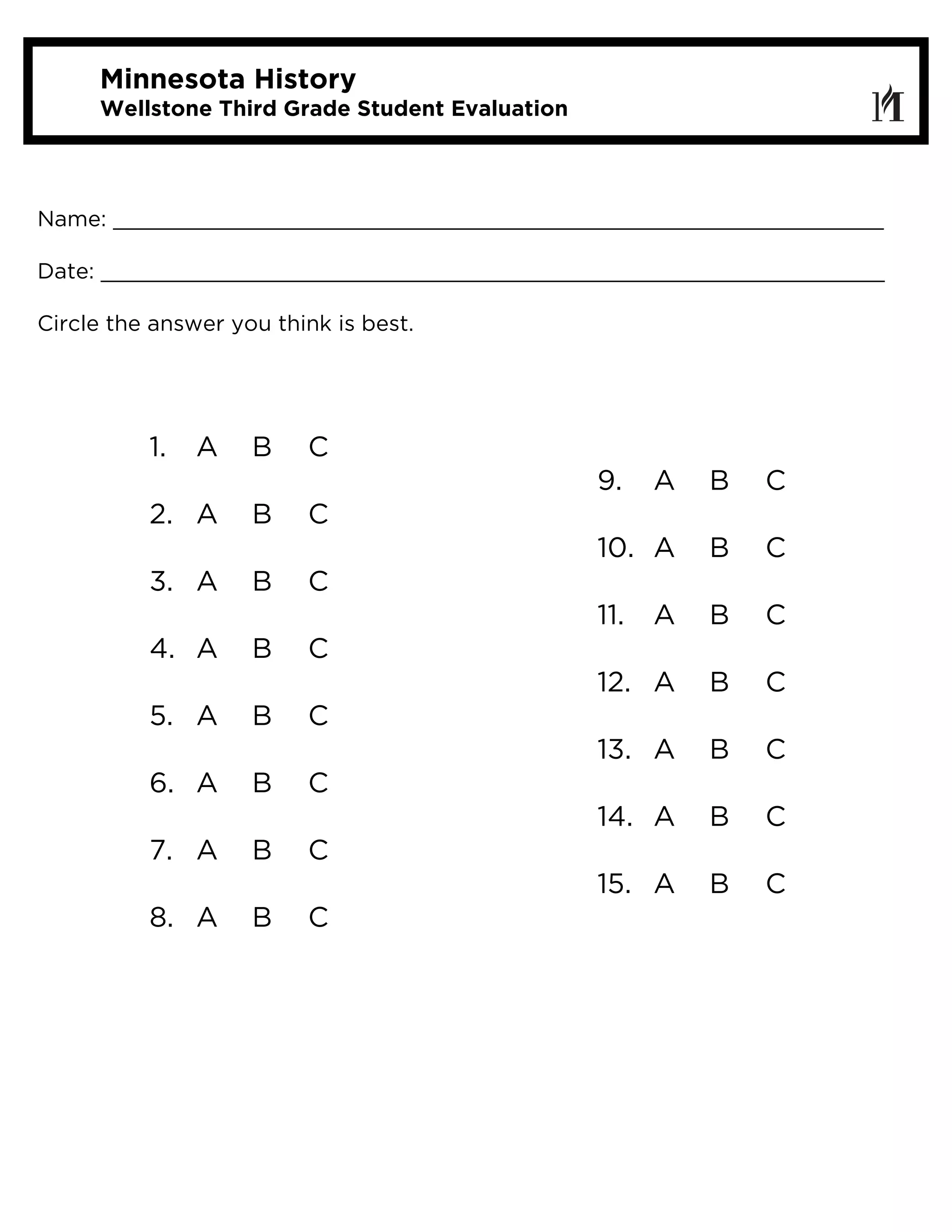 Wellstone 3rd Grade Answer Sheet | PDF