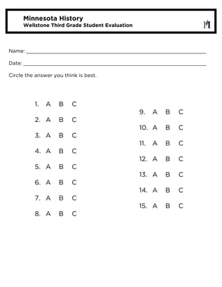 Wellstone 3rd Grade Answer Sheet | PDF