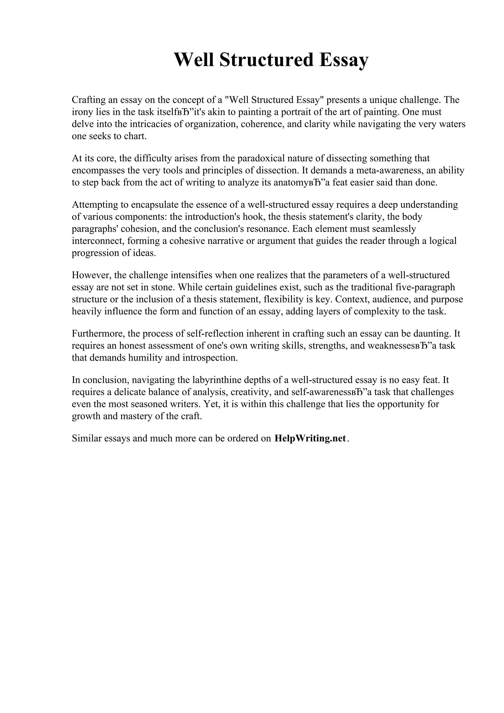 Well Structured Essay. Pellissippi State Community College | PDF