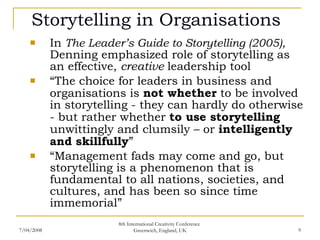 Using Organisational Storytelling as a Creative Leadership Strategy | PPT