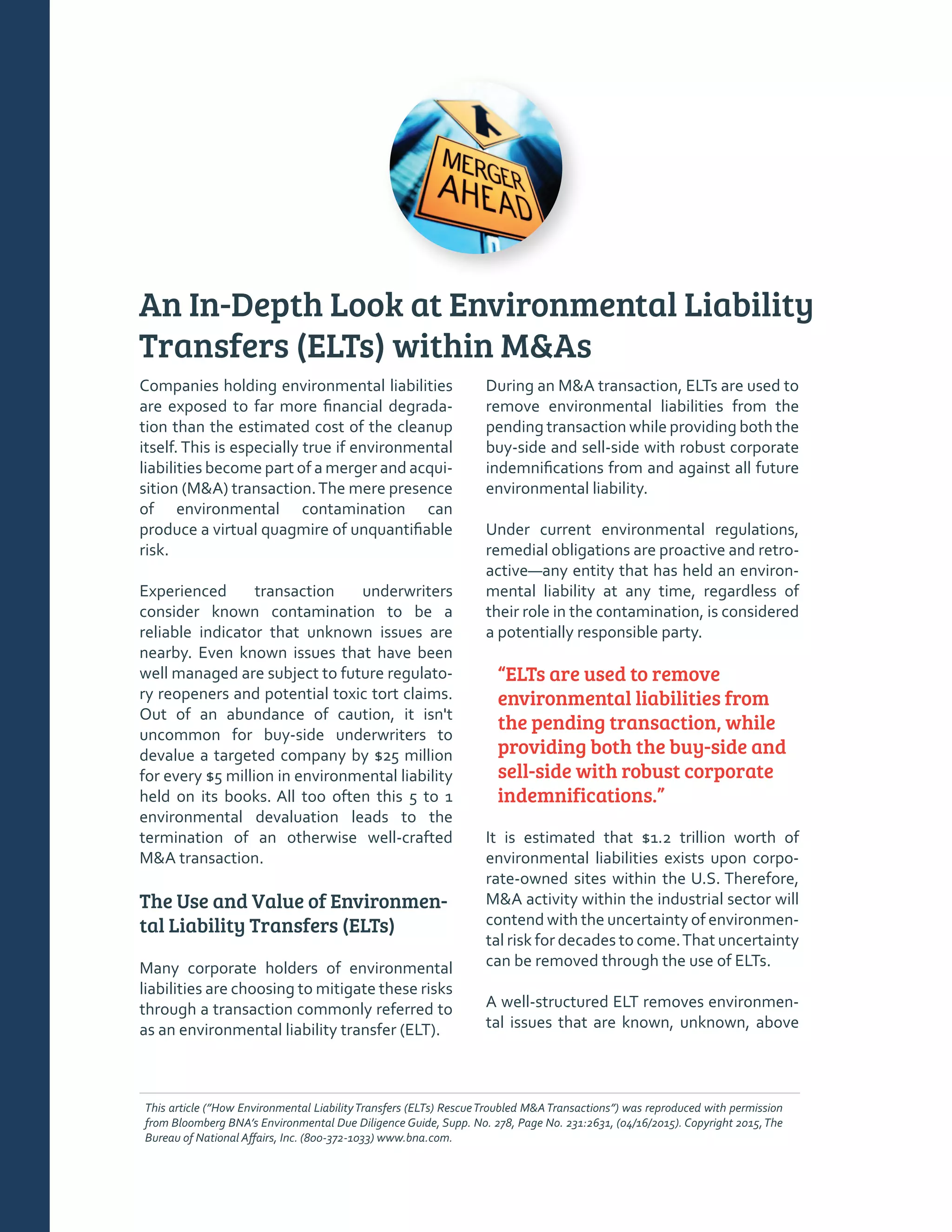 What Every M&A Advisor Should Know About Environmental Liabilities | PDF