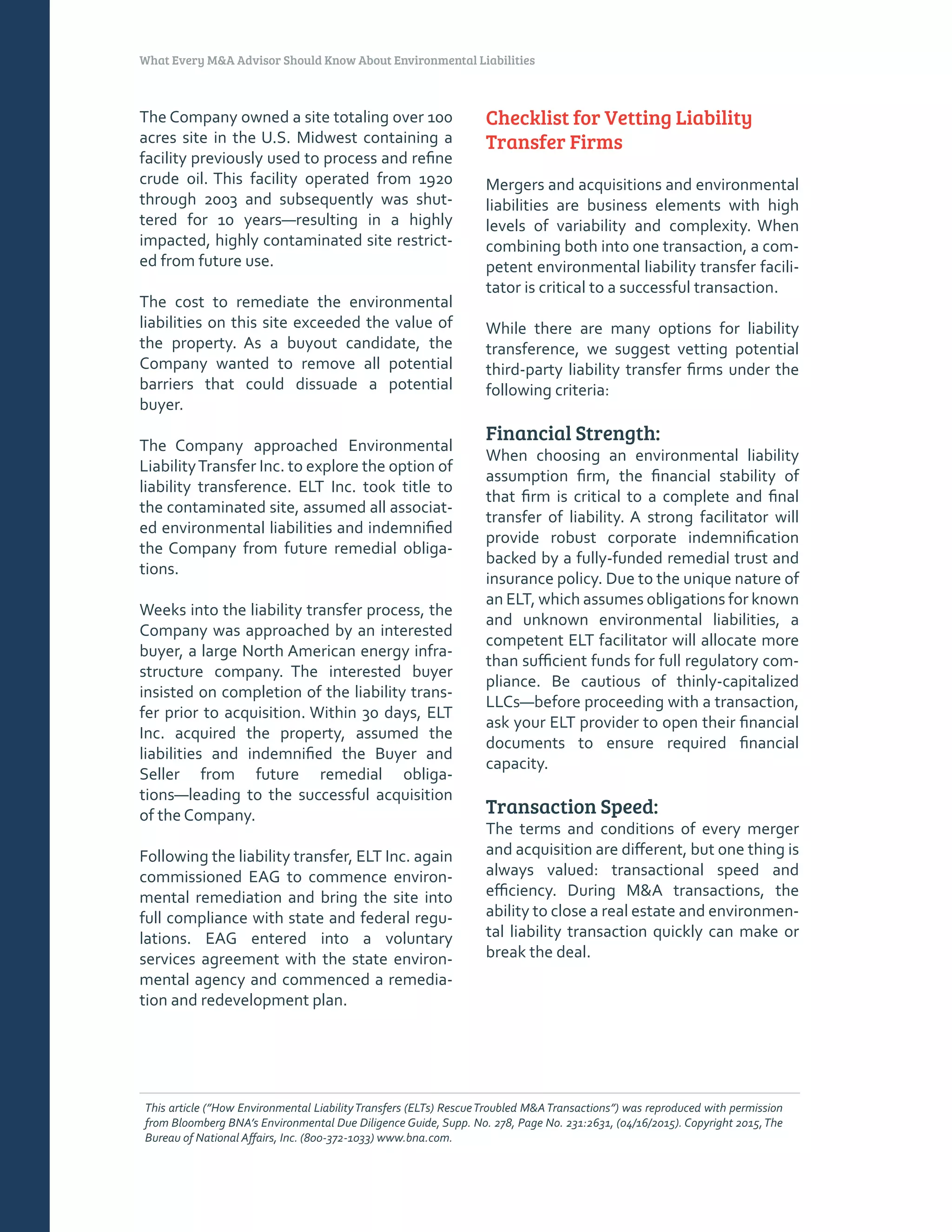 What Every M&A Advisor Should Know About Environmental Liabilities | PDF