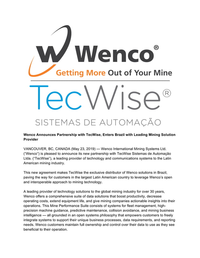 Wenco TecWise press release English | PDF