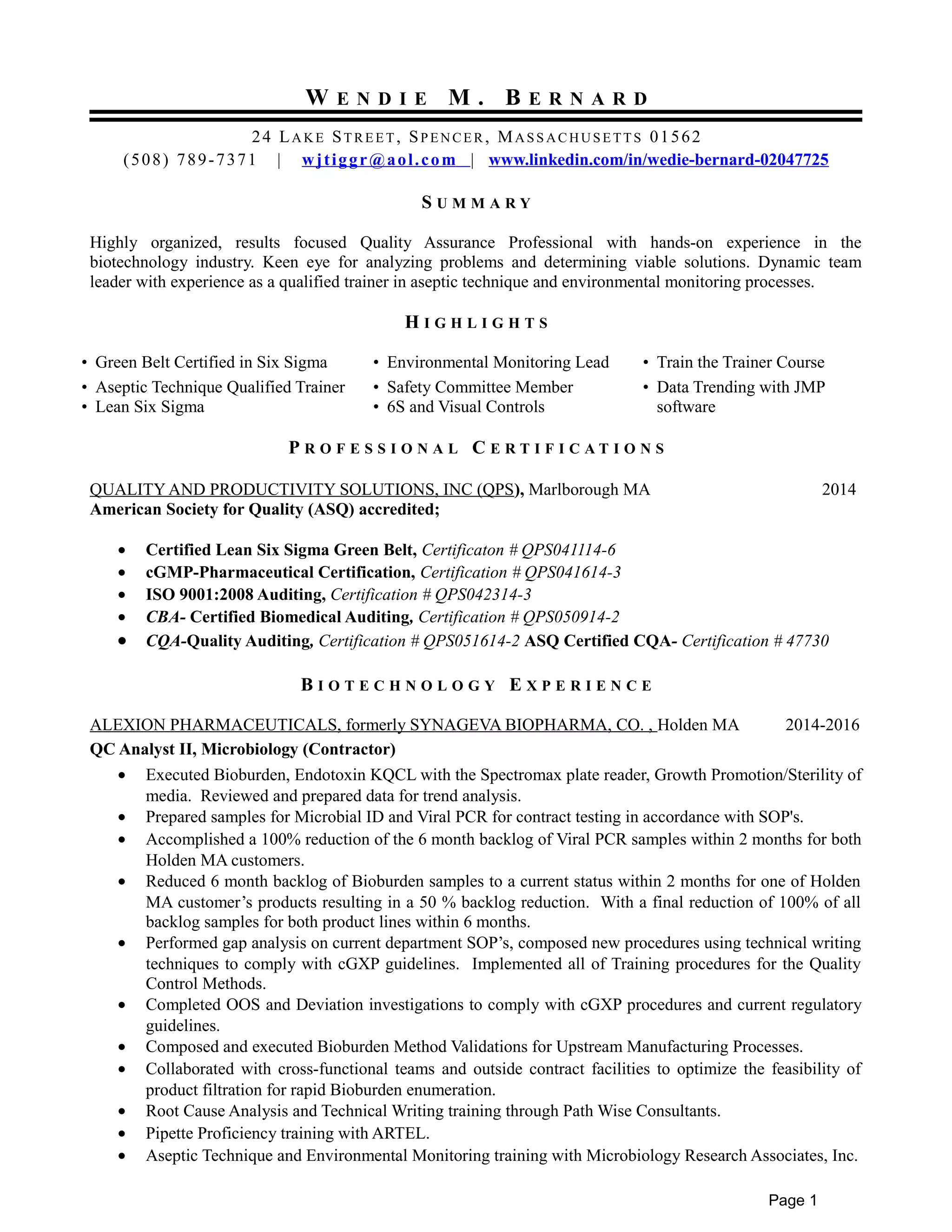 Wendie Bernard CV | DOC