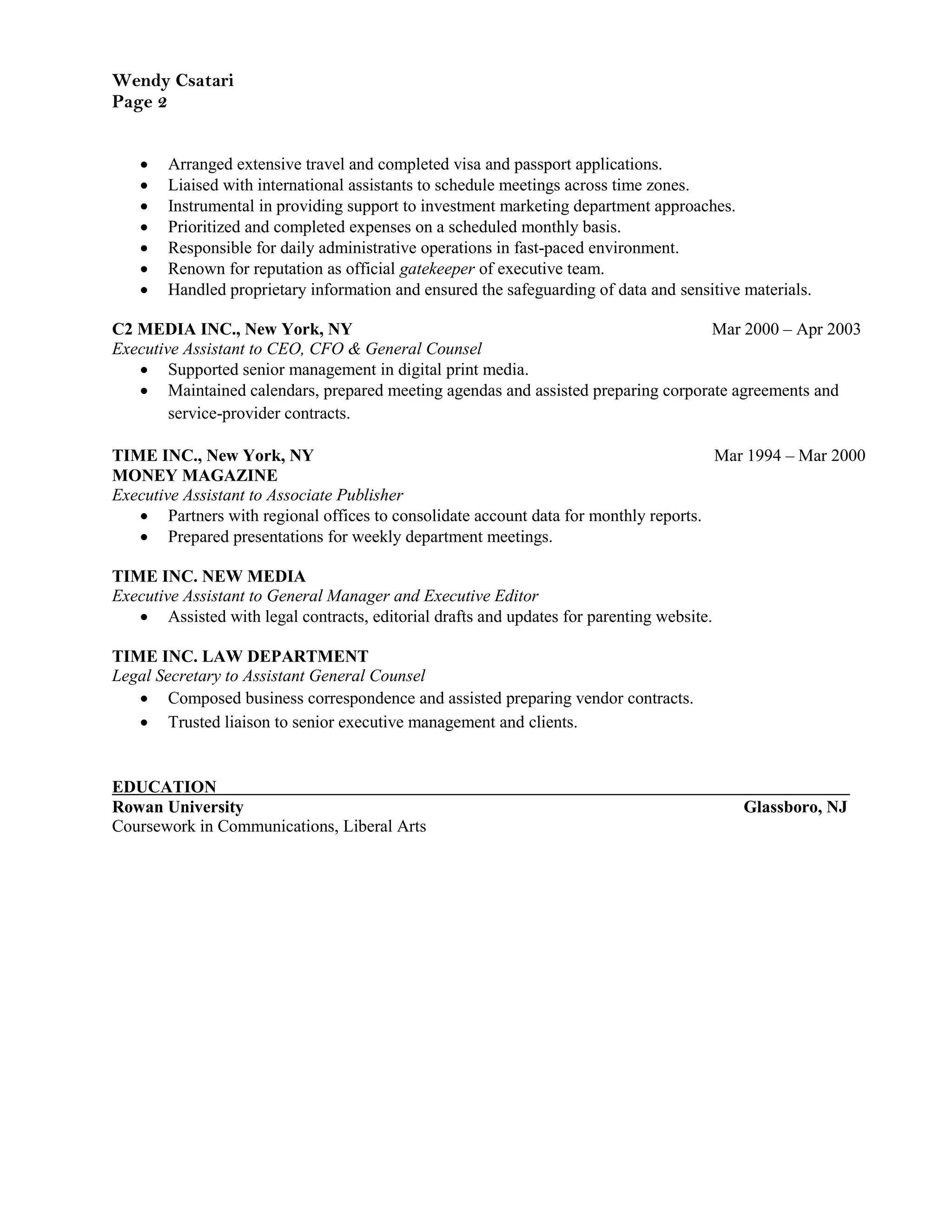Wendy Csatari Resume | PDF