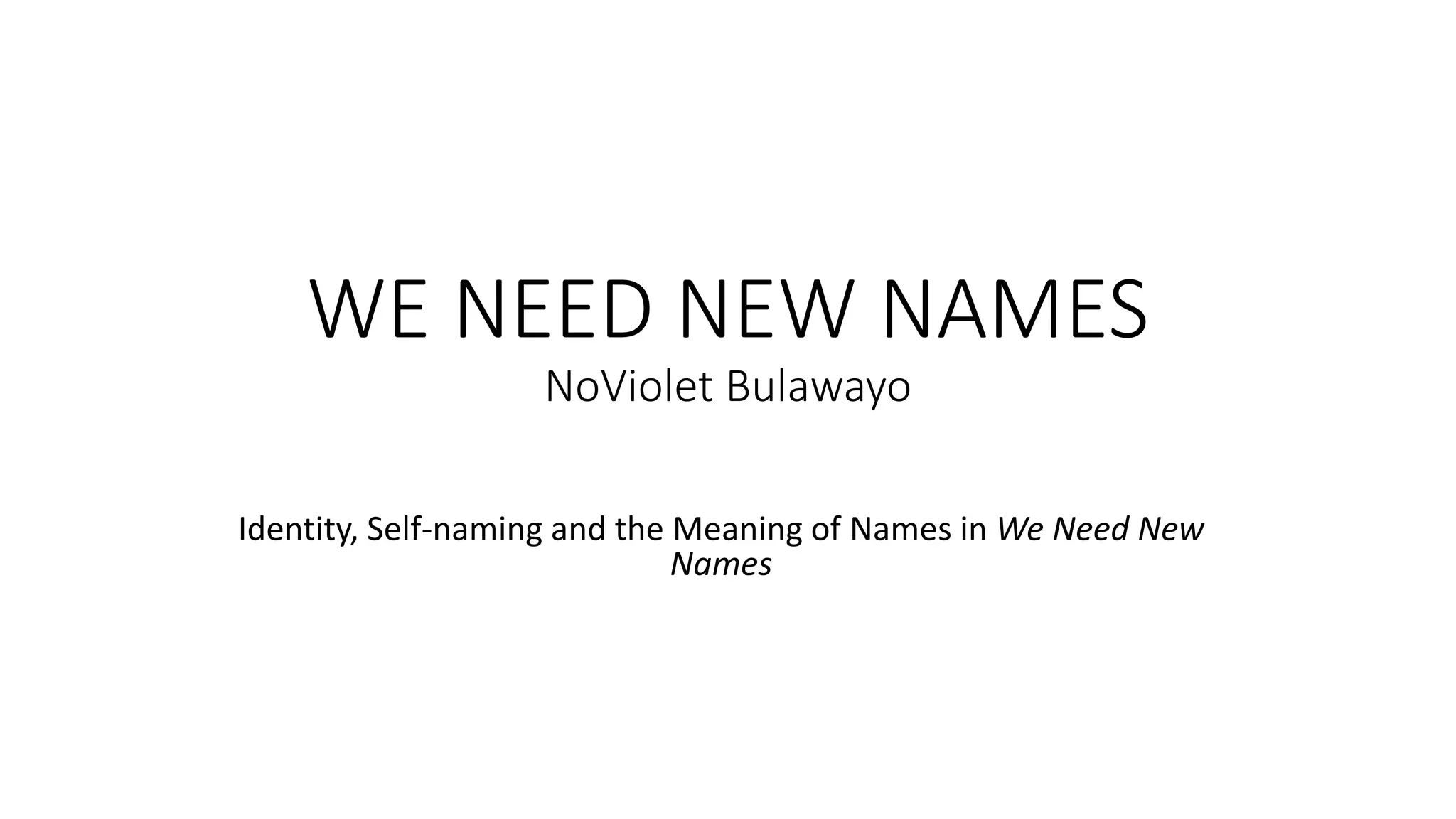 We Need New Names - NoViolet Bulawayo | PDF