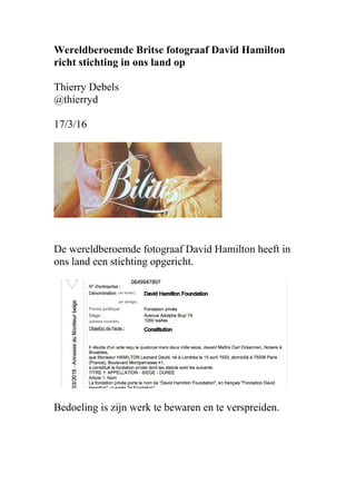 Wereldberoemde fotograaf David Hamilton richt stichting op | DOC