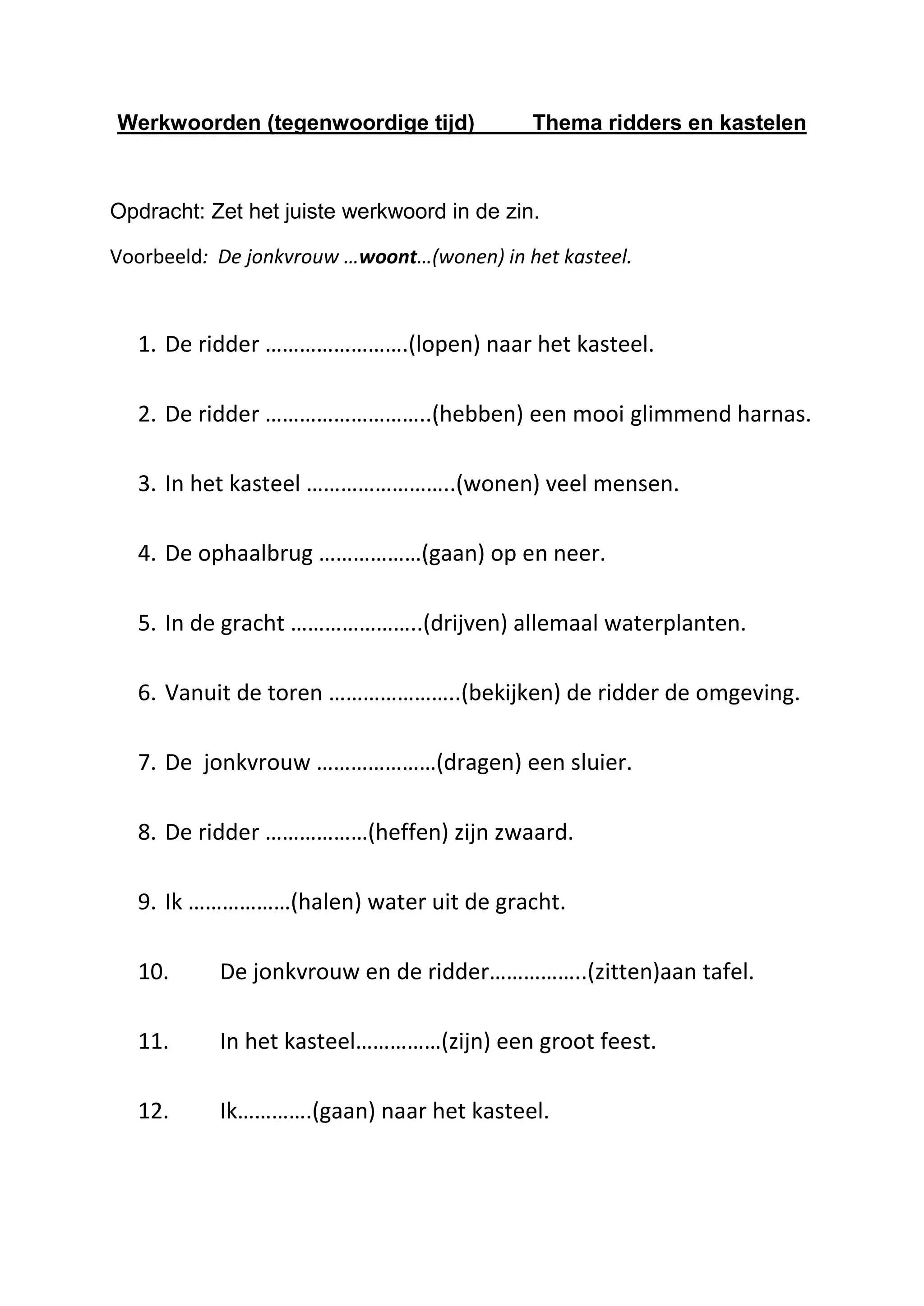 Werkwoorden En Zinnen Thema Ridders | DOCX