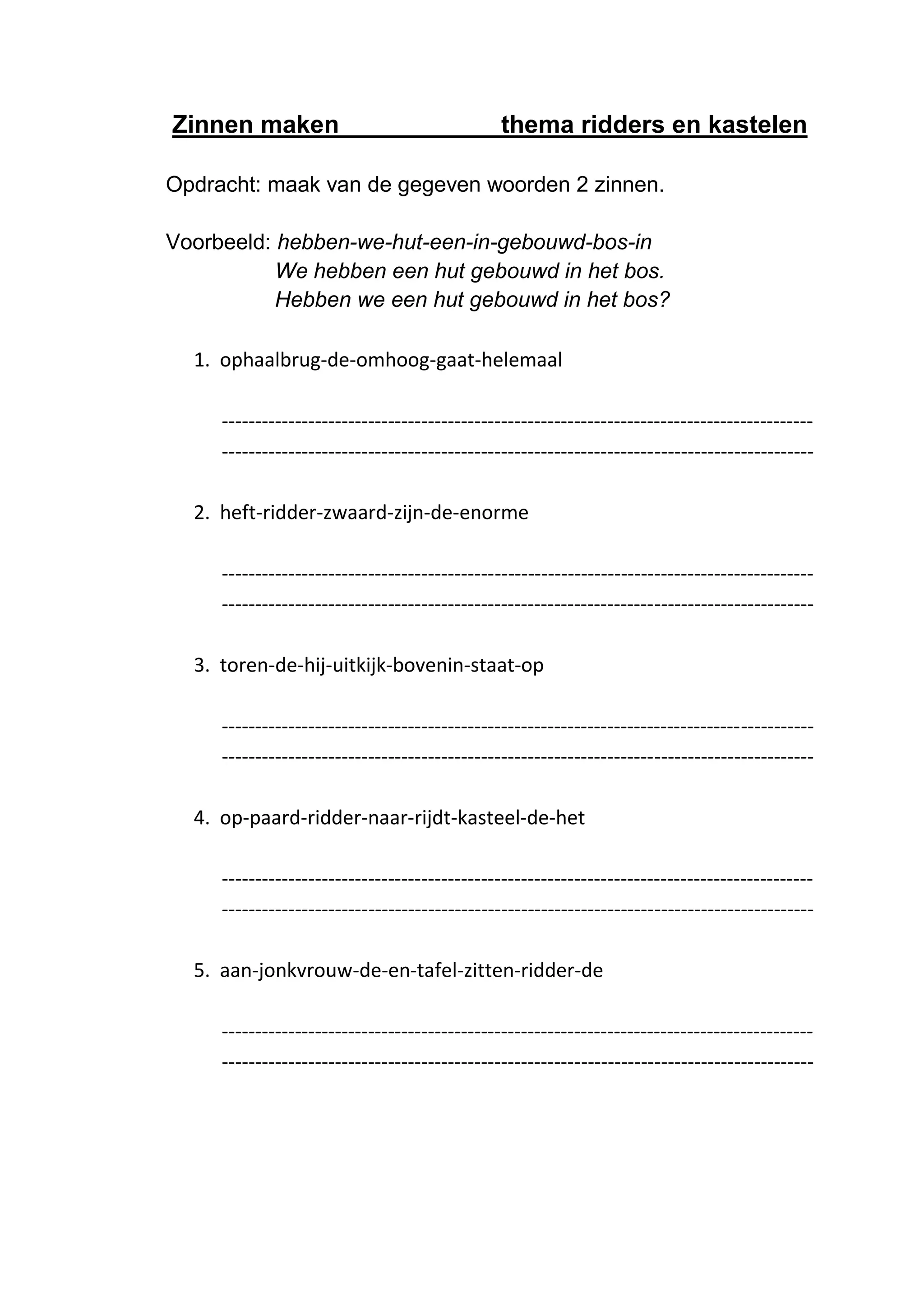 Werkwoorden En Zinnen Thema Ridders | DOCX