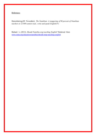 Fillipus Lineekela essay on the English language in Namibia. | PDF ...