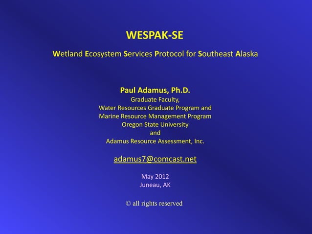 Wetland Ecosystem Service Protocol for Southeast Alaska by Dr. Paul ...