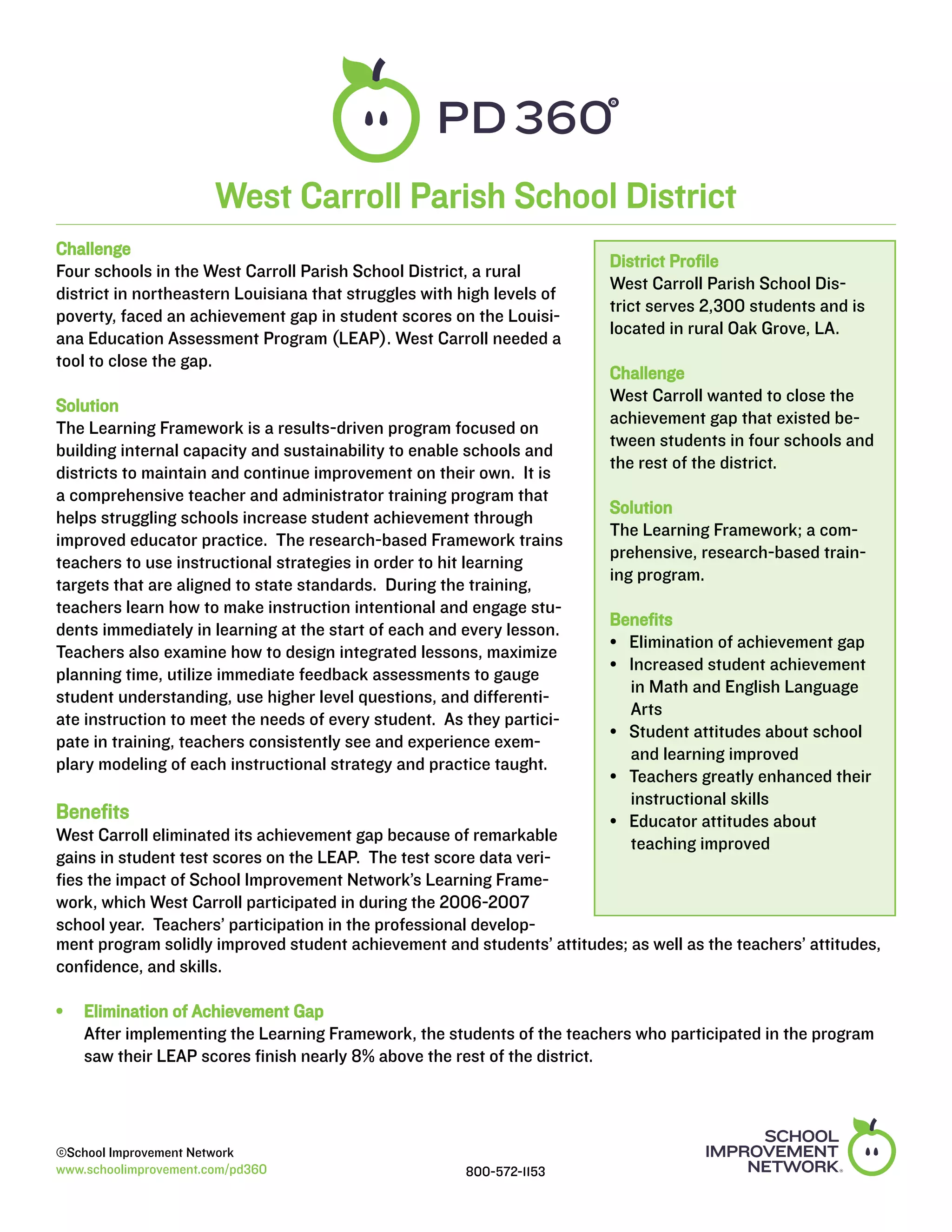 West Carroll Parish School District, LA - PD 360 Case Study | PDF