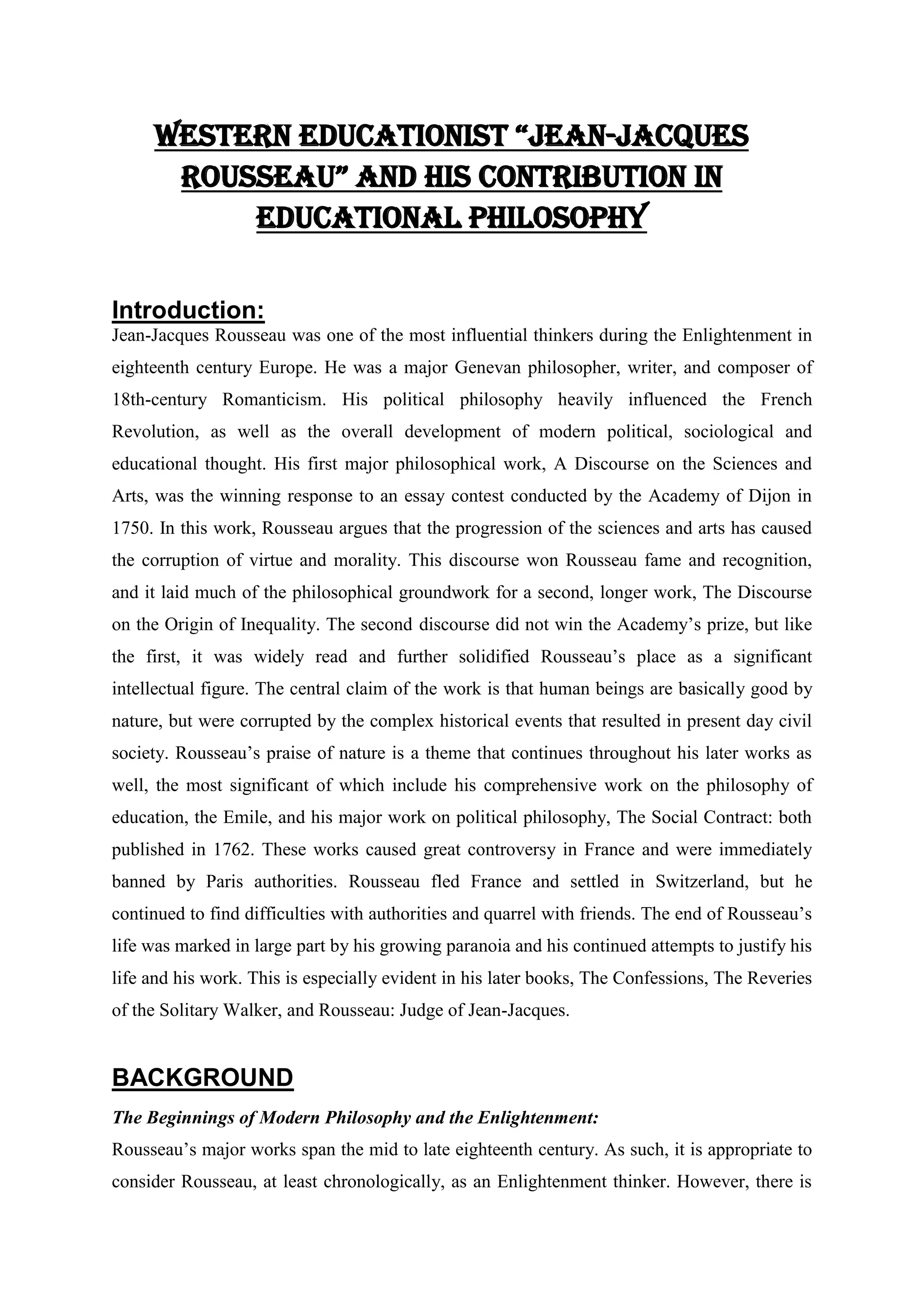 Western educationist “JEAN-JACQUES ROUSSEAU” | DOCX