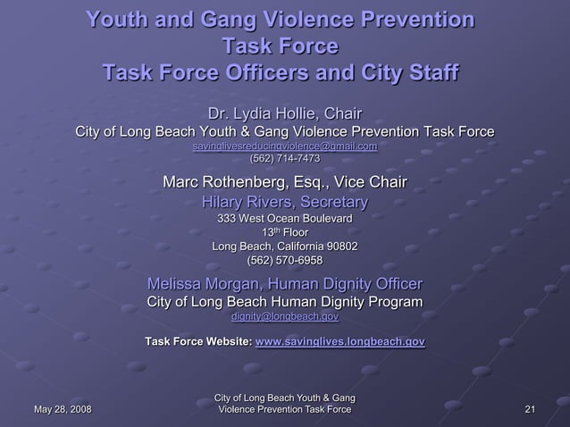 City of Long Beach Youth and Gang Violence Prevention Task Force | PPT