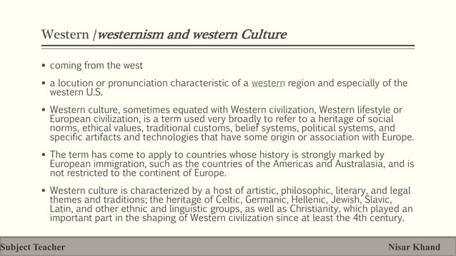 Western non western Settlement, Culture and Countries | PPT