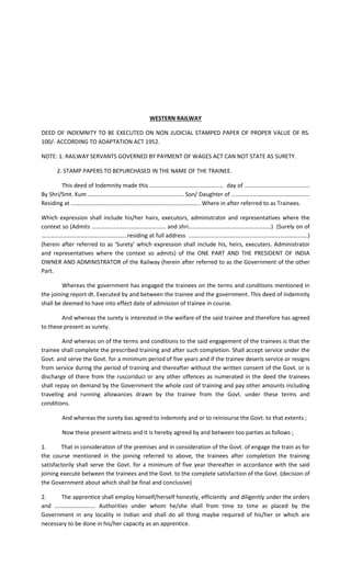 Western railway deed of indemnity | DOCX