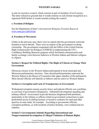 Western sahara 2012 human rights report | PDF | Political Issues ...