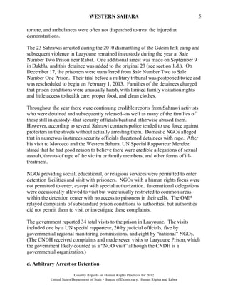 Western sahara 2012 human rights report | PDF | Political Issues ...