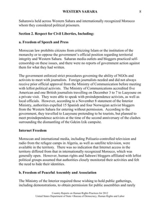 Western sahara 2012 human rights report | PDF | Political Issues ...