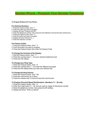 Westfall Norstar Telephone Features | PDF