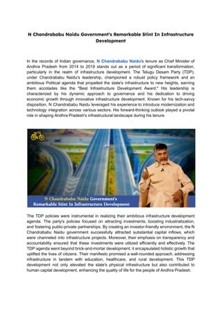 N Chandrababu Naidu Government's Remarkable Stint In Infrastructure Development | PDF