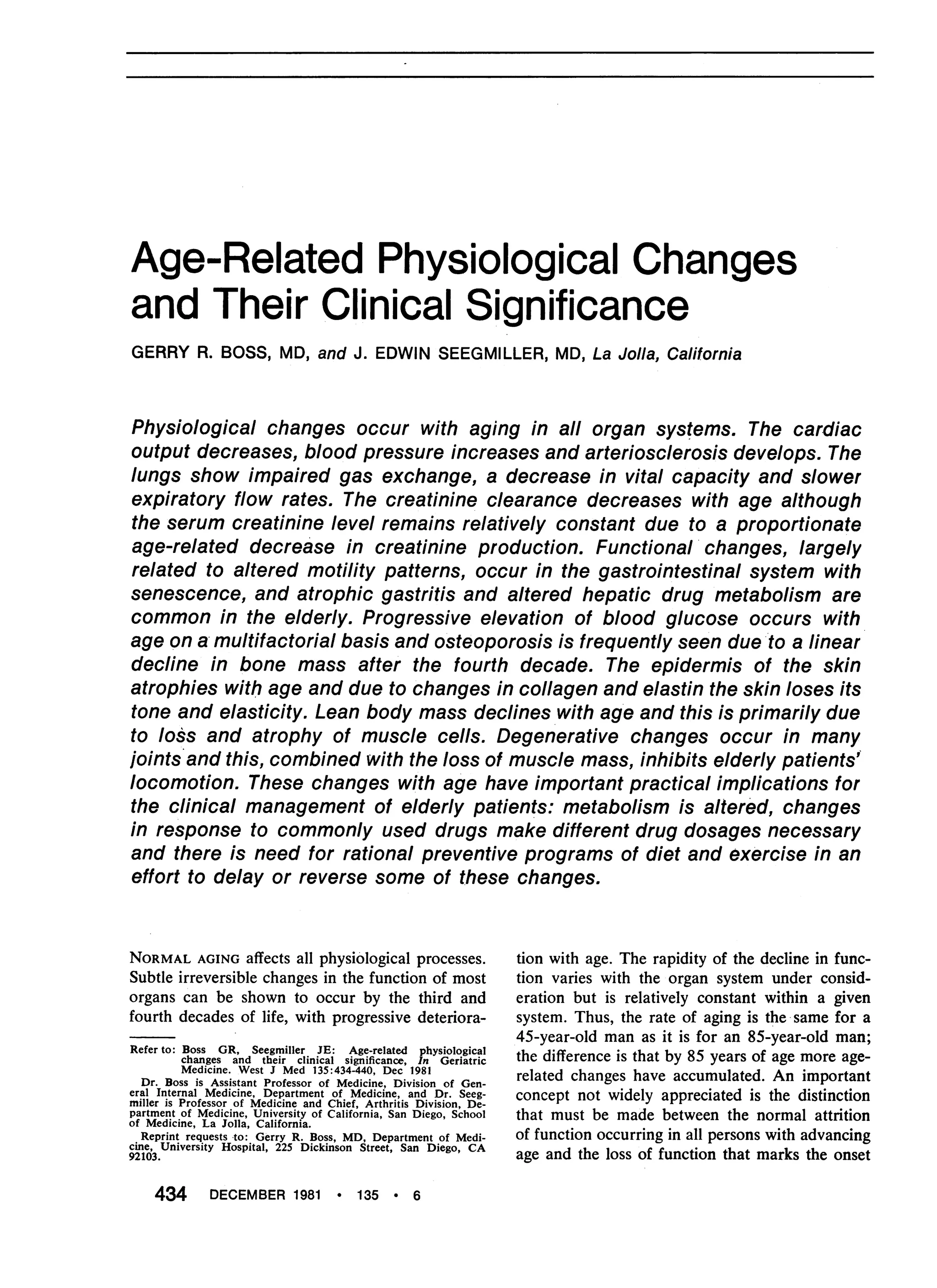 Age-Related Physiological Changes and Their Clinical Significance | PDF ...