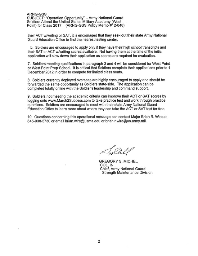 West Point memo | PDF