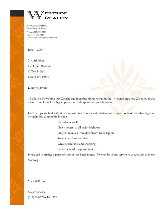 Westside Reality Form Letter | PDF