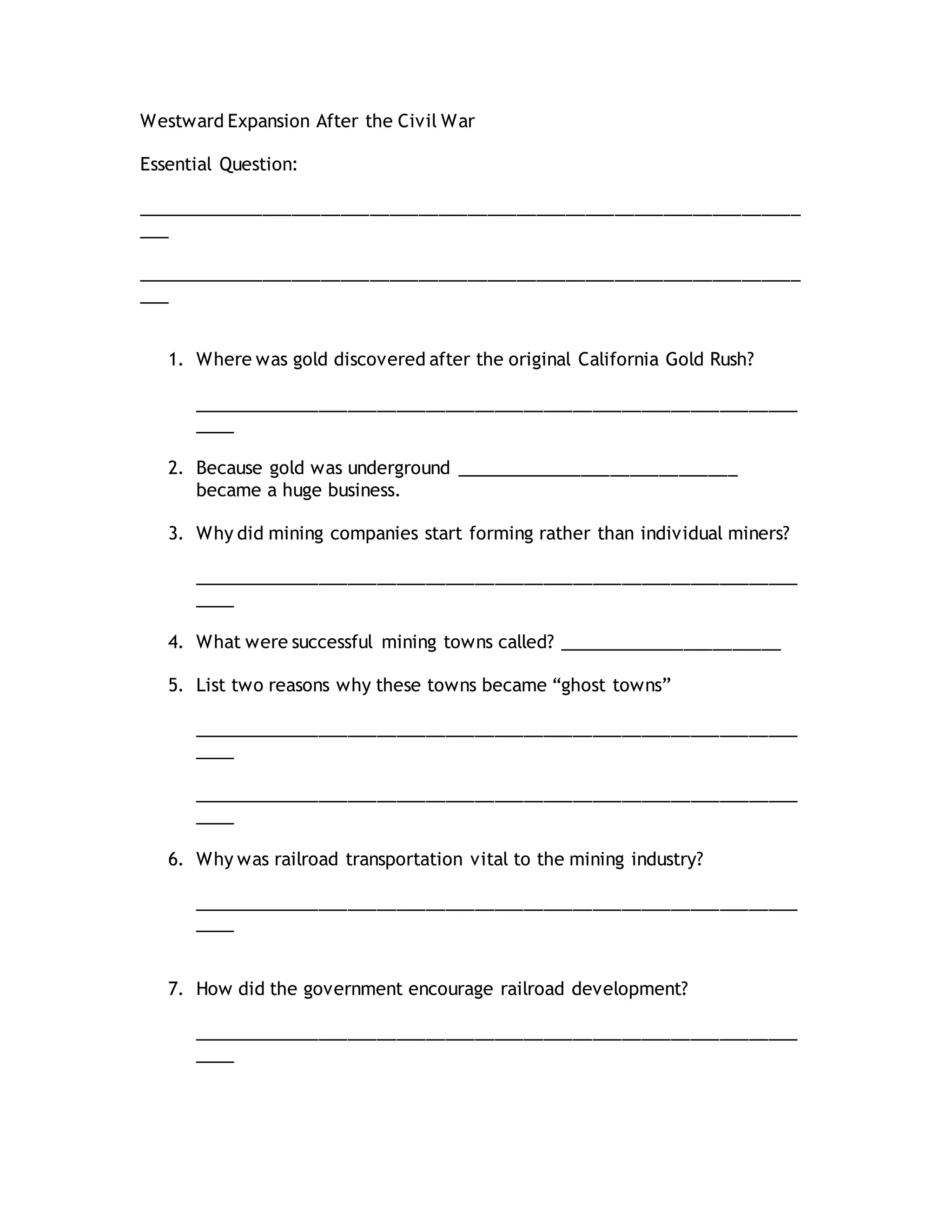 Westward expansion after the civil war | DOCX