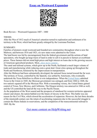 Westward Expansion Essay | PDF | Geography | Science