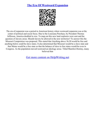Westward Expansion Essay | PDF