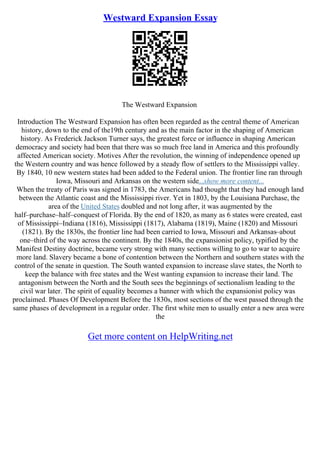 Westward Expansion Essay | PDF | Geography | Science