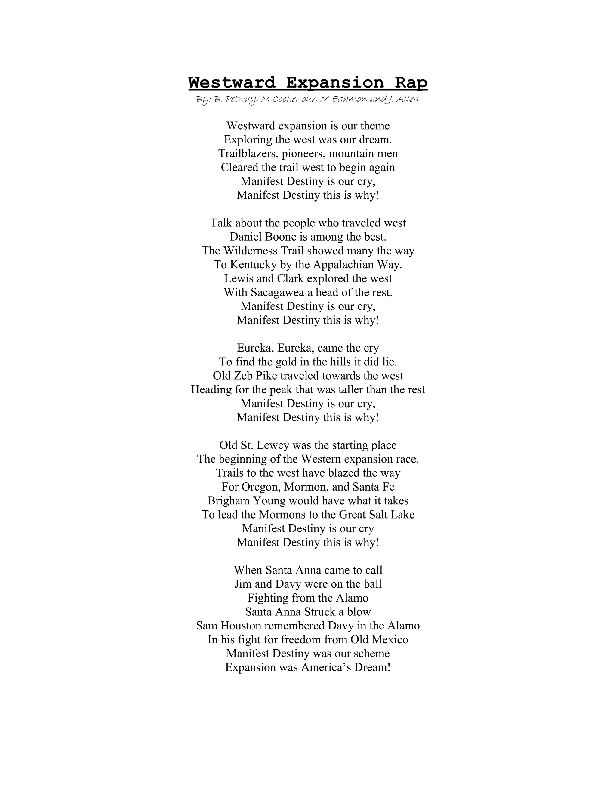 Westward expansion - rap | DOC