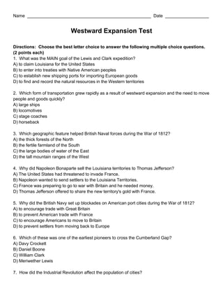 Westward expansion test | DOC