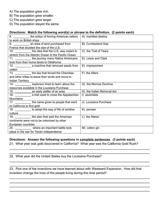 Westward expansion test | DOC | North America Travel | Travel Locations