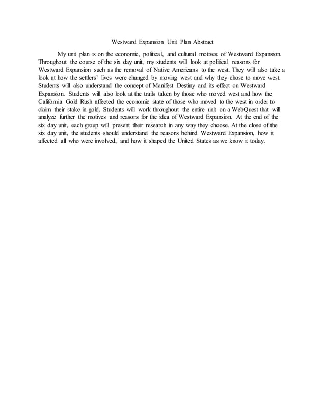 Westward expansion unit plan abstract | DOCX | Education