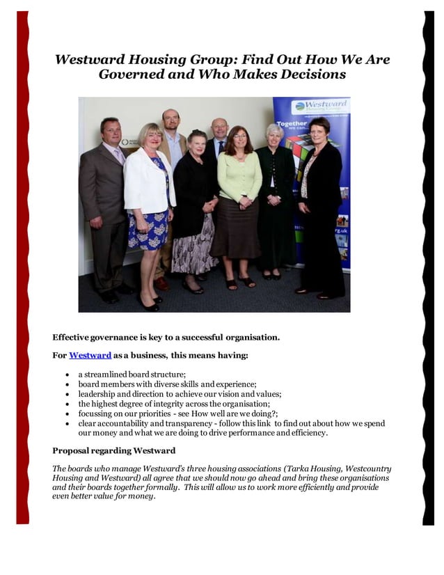 Westward Housing Group: Find Out How We Are Governed and Who Makes Decisions | DOCX | Government ...