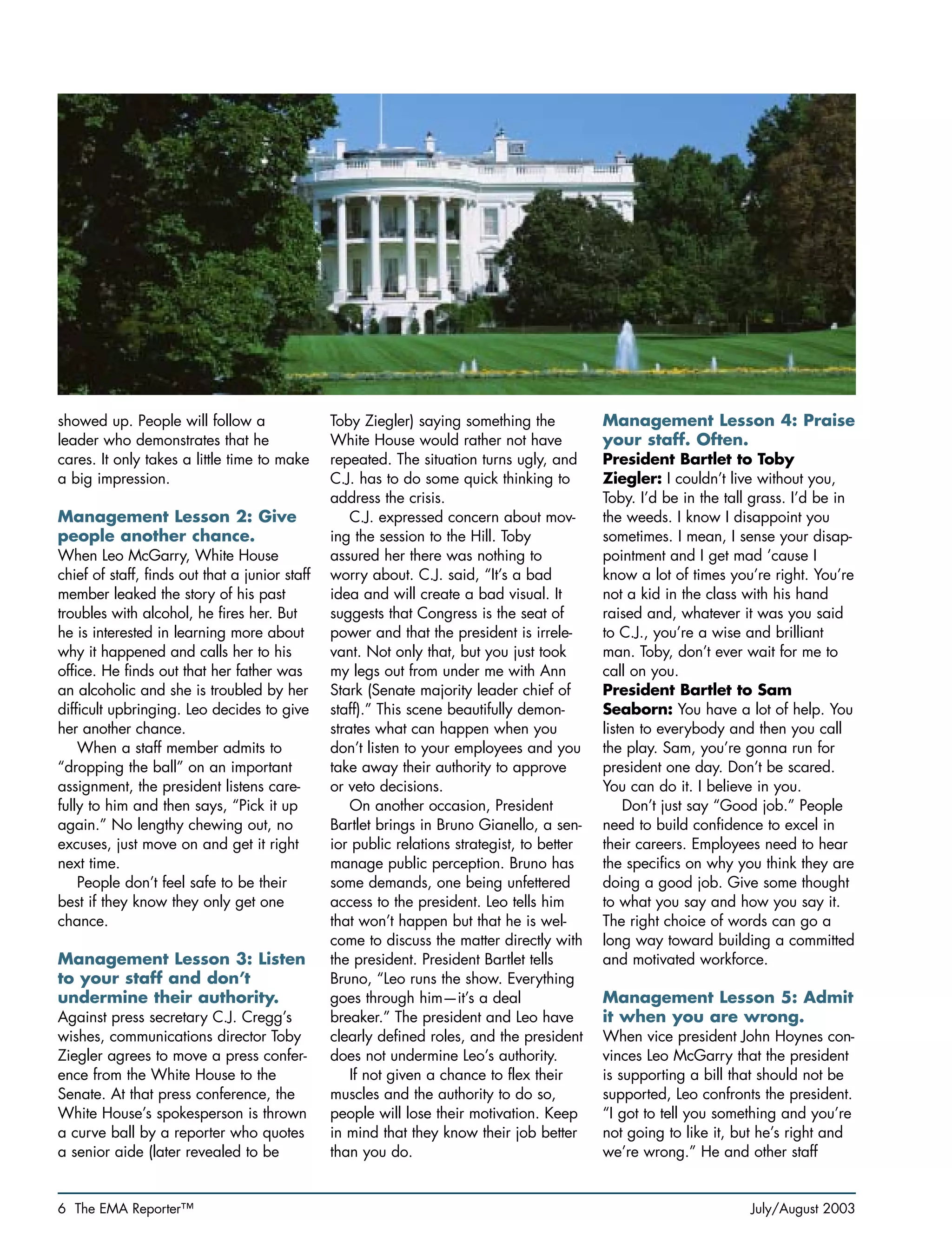 West Wing Management Lessons article | PDF