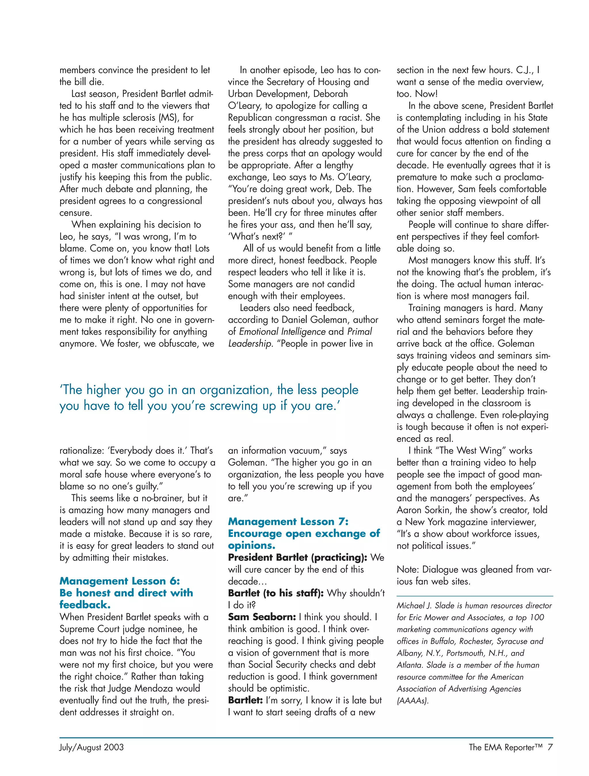 West Wing Management Lessons article | PDF