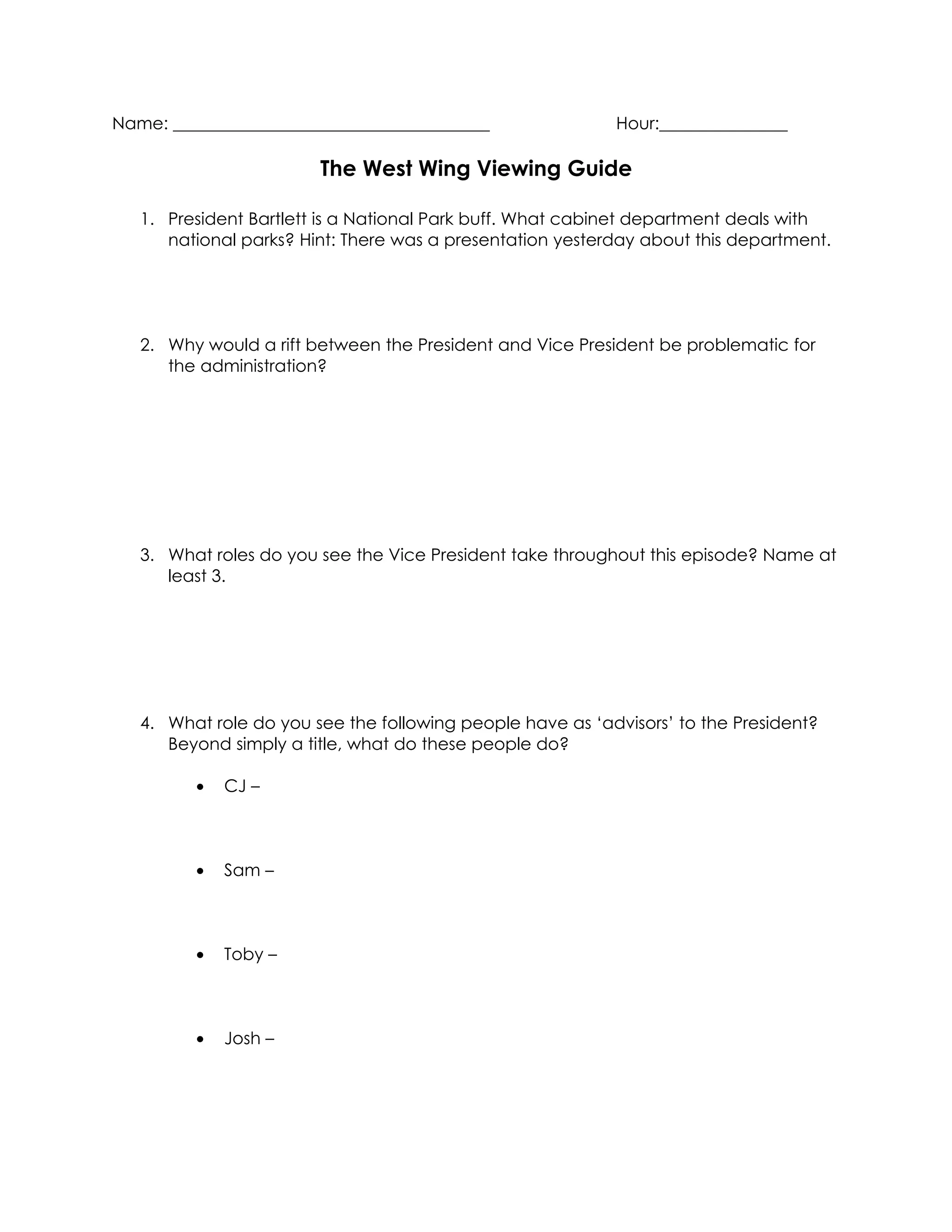 West wing viewing guide | DOC