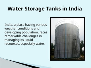 Explore liquid management via water storage tanks in India | PPTX