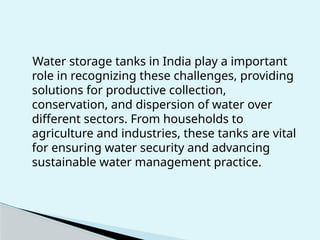 Explore liquid management via water storage tanks in India | PPTX