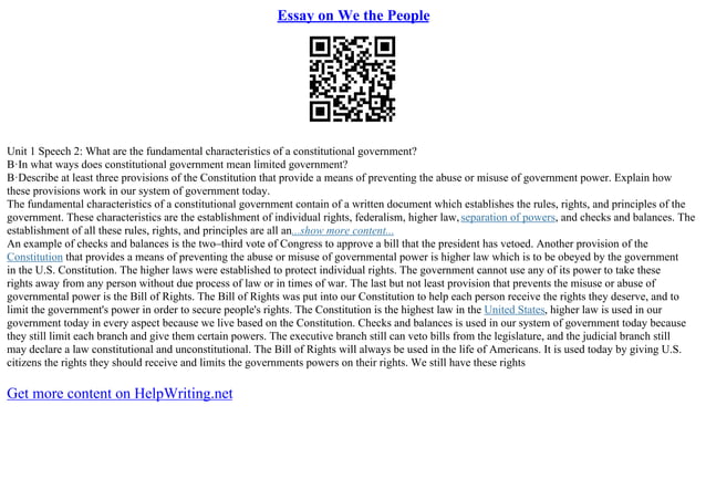 We The People Unit 1 Essay | PDF