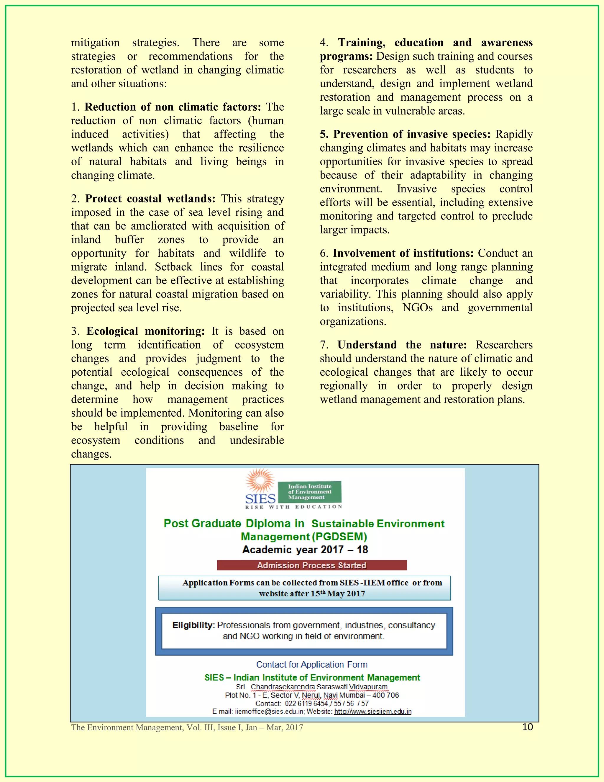 Wetland restoration: an emerging issue and management in changing ...